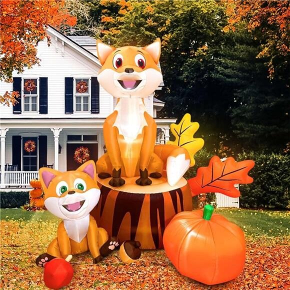 Holiday | 6ft Thanksgiving Inflatables Fox Outdoor Decorations Large ...